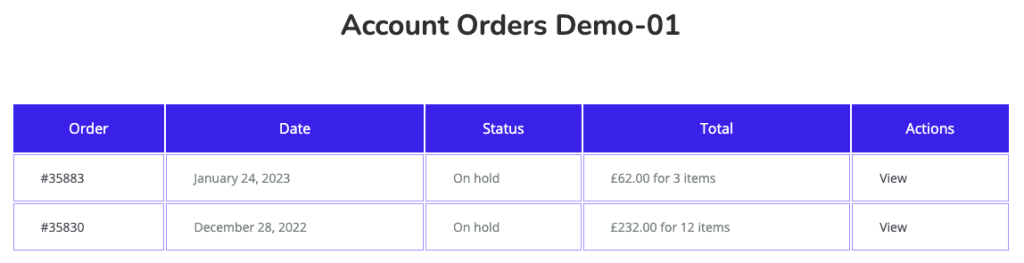 Account Orders Page – Ultimate Store Kit