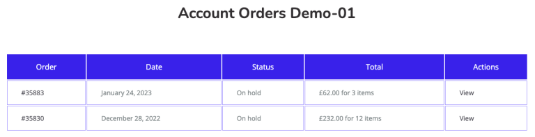 Account Orders Page – Ultimate Store Kit